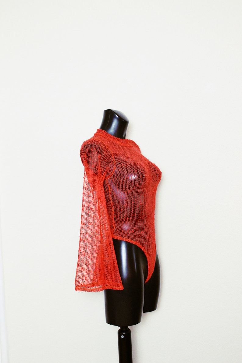 Women's Orange Sequin Net Bell Sleeve Leotard Bodysuit - Etsy