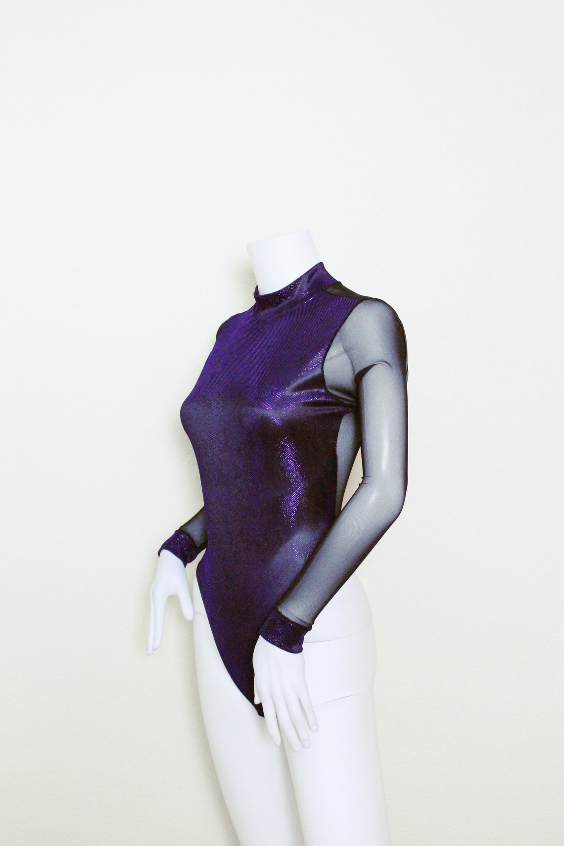 Women's Two-tone Violet & Black Mesh Turtle Neck Leotard Bodysuit - Etsy