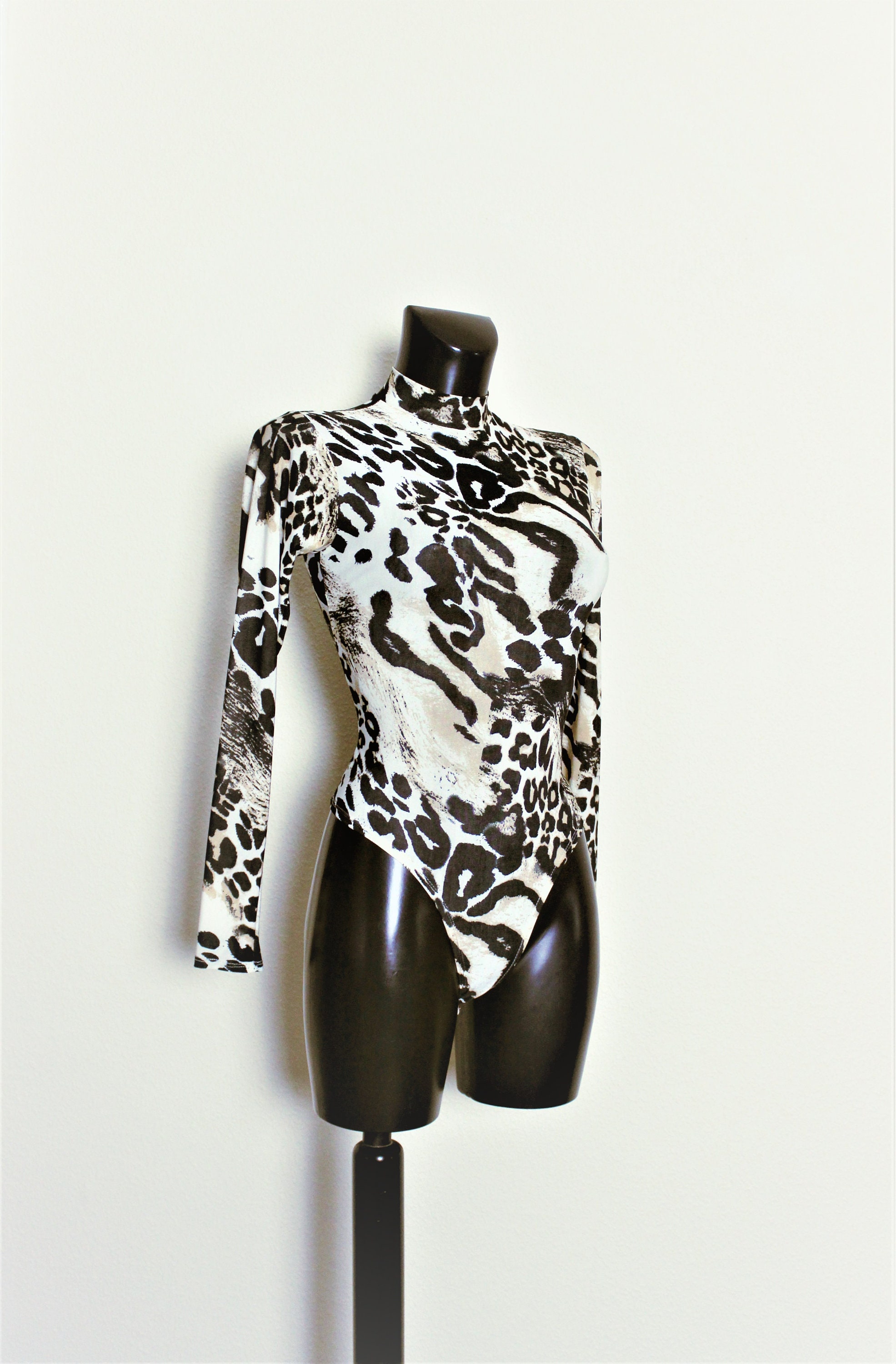Women's Animal Print Turtle Neck Leotard Bodysuit - Etsy