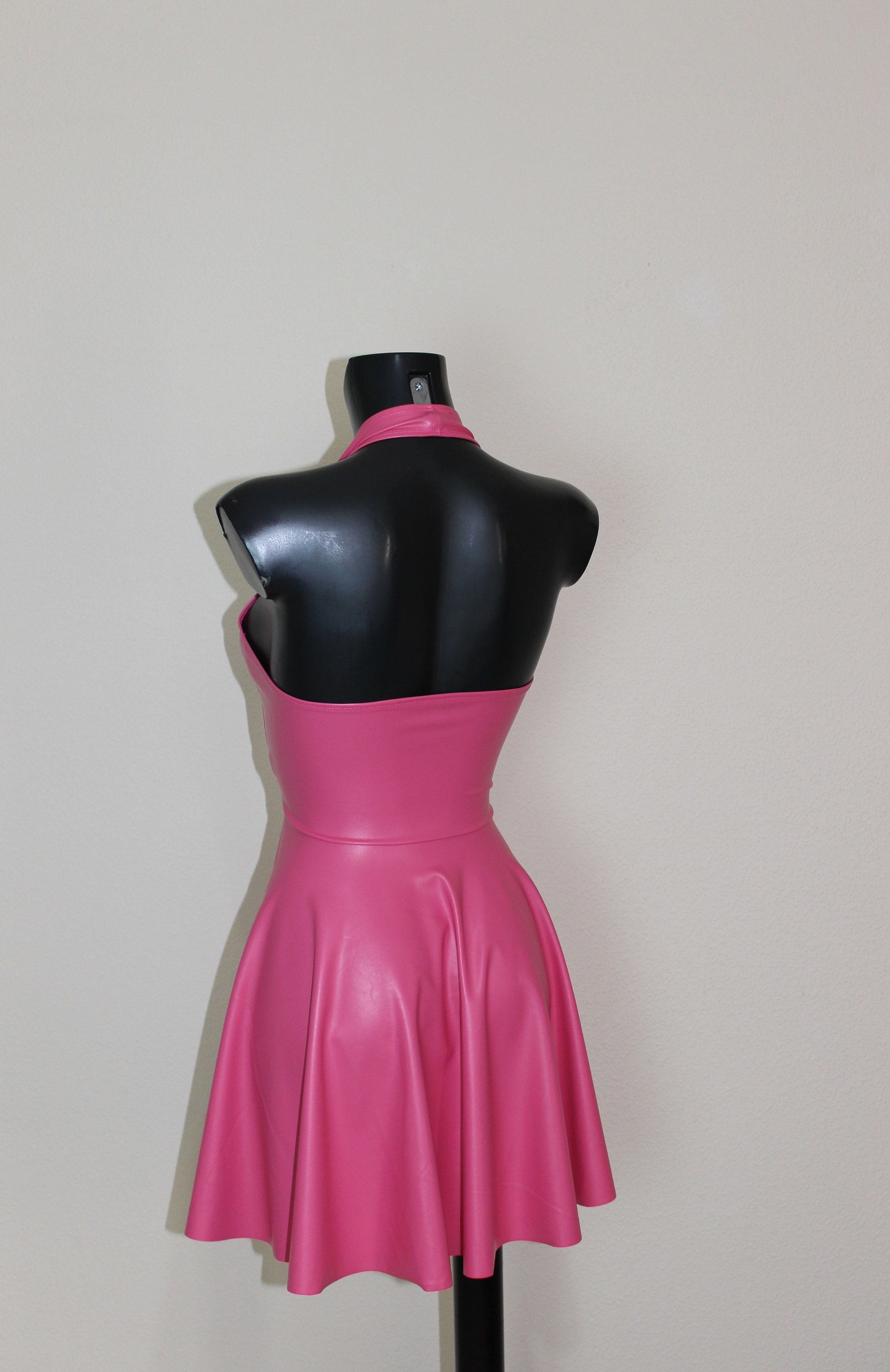 Women's Pink Cerise Soft Stretch PVC Leatherette Faux Leather Halter ...