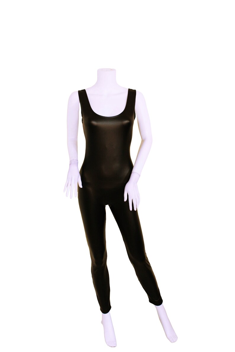 Women's Black Soft Stretch Pvc Leather Look Crew Neck Jumpsuit - Etsy