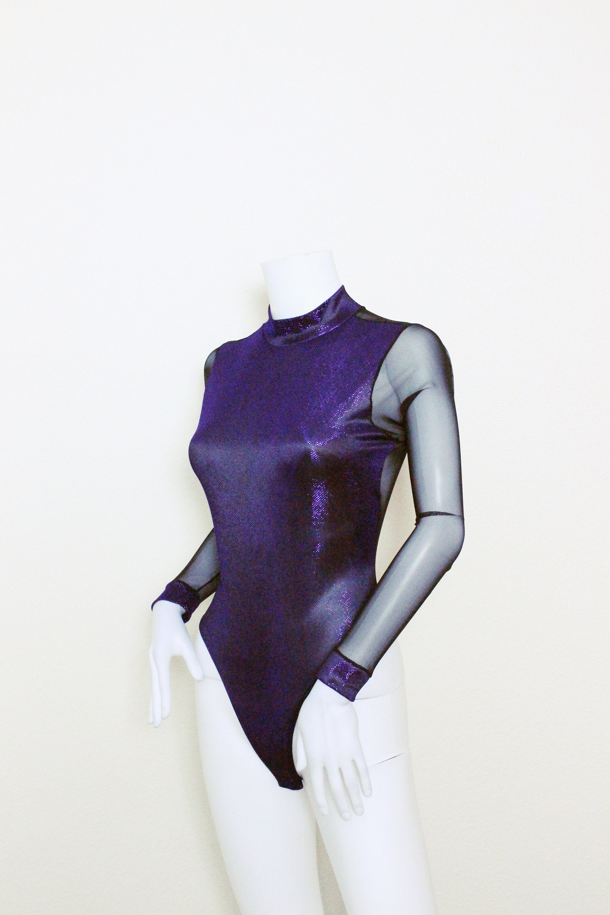Women's Two-tone Violet & Black Mesh Turtle Neck Leotard Bodysuit - Etsy