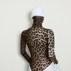 Women's High Neck Leopard Print Polo Neck Bodysuit - Etsy