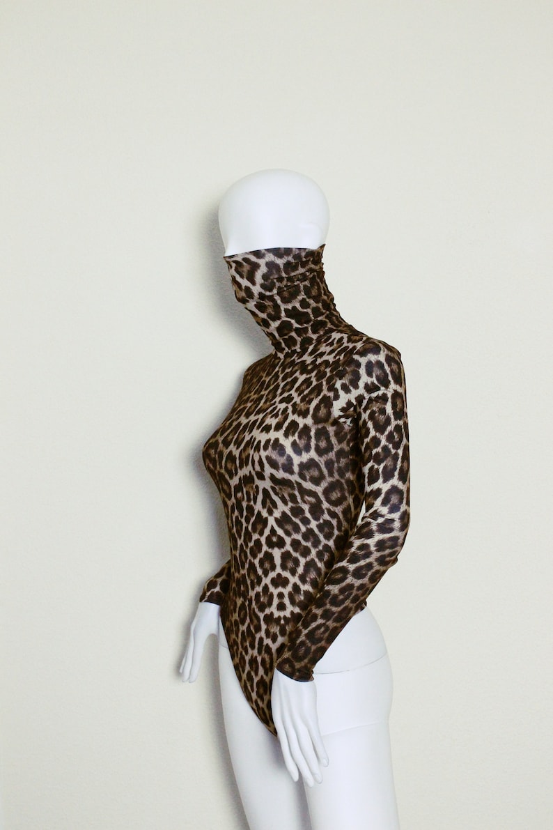 Women's High Neck Leopard Print Polo Neck Bodysuit - Etsy