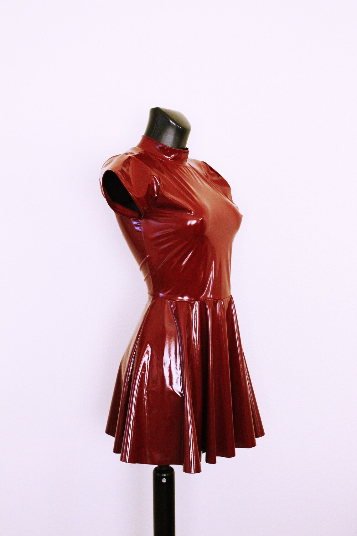 Women's Burgundy Patent PVC Vegan Leather Stretch Baby Doll Bodycon ...