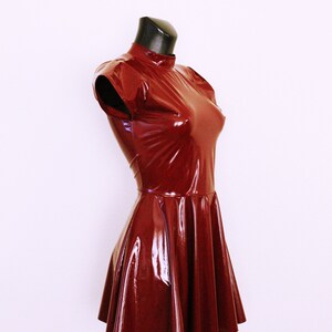 Women's Burgundy Patent PVC Vegan Leather Stretch Baby Doll Bodycon ...