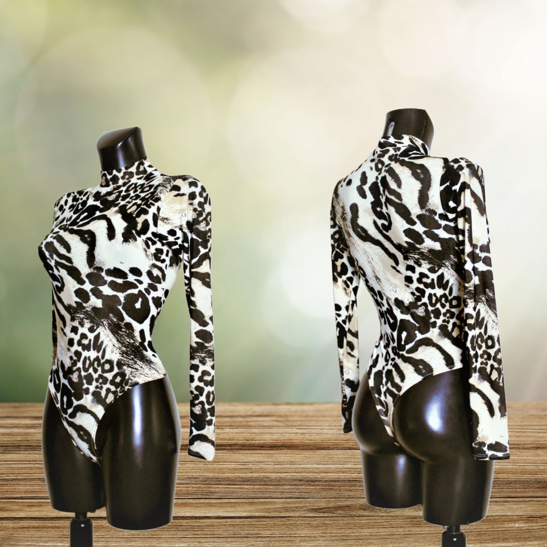 Women's Animal Print Turtle Neck Leotard Bodysuit - Etsy