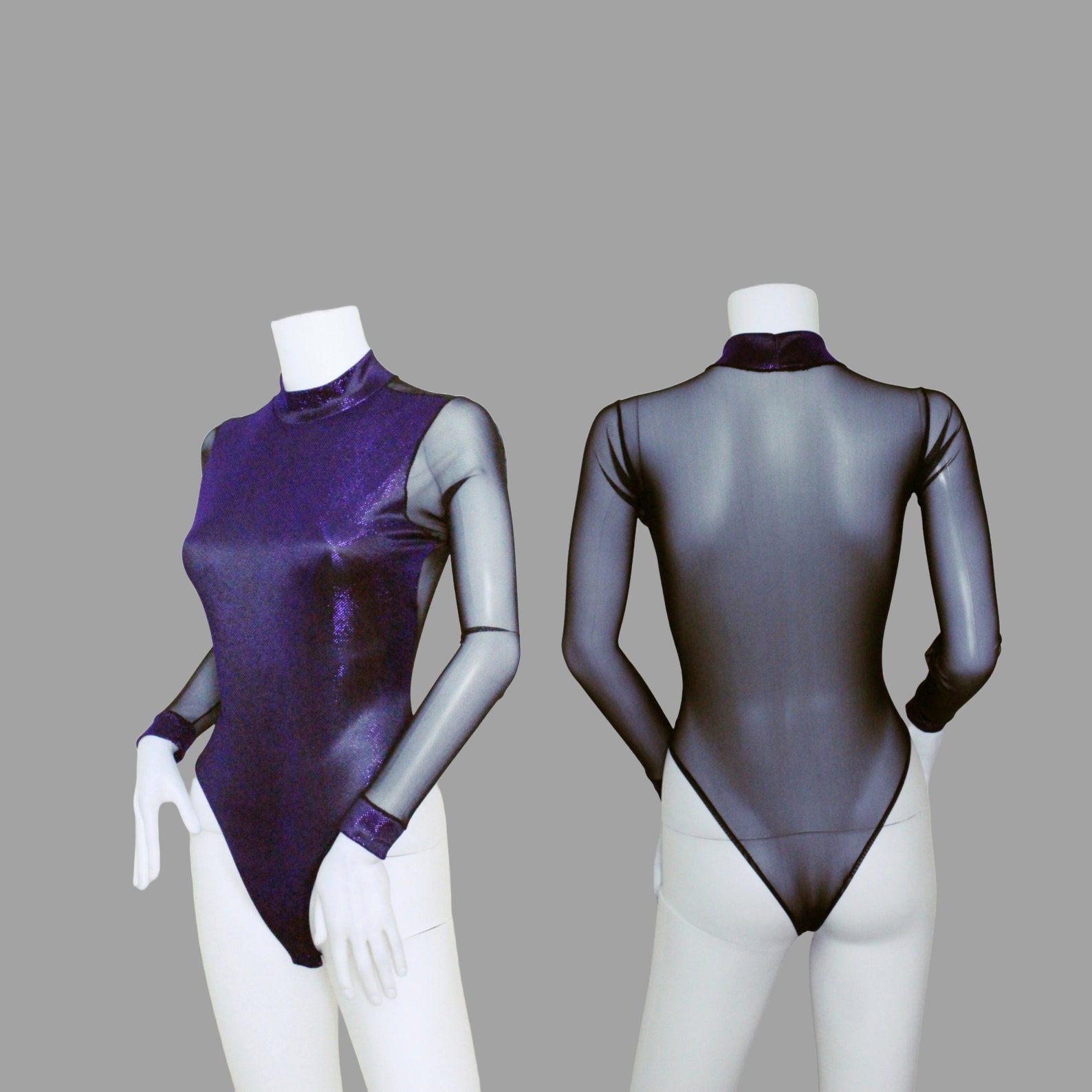 Women's Two-tone Violet & Black Mesh Turtle Neck Leotard Bodysuit - Etsy