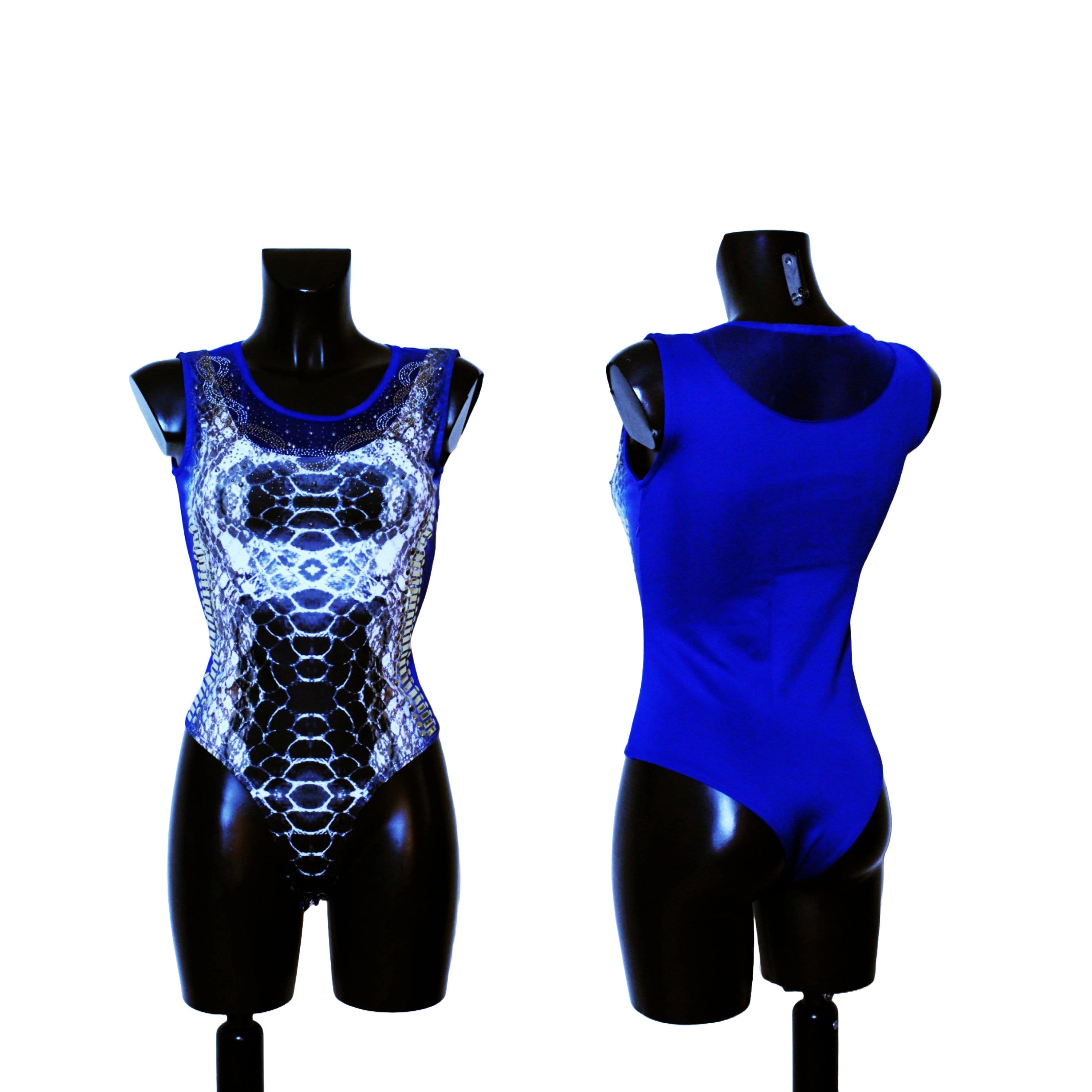 Women's Royal Blue Scuba Snake Print Diamante & Metallic Silhouette ...