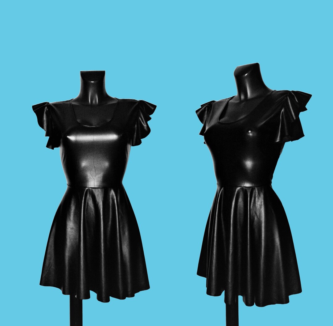 Black Soft Stretch PVC Leatherette Faux Leather Baby Doll Flutter ...