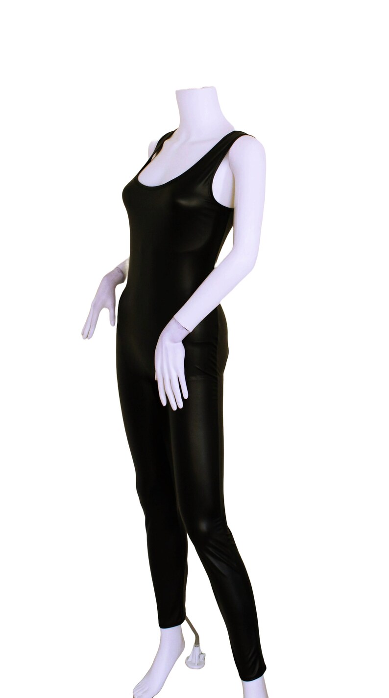 Women's Black Soft Stretch Pvc Leather Look Crew Neck Jumpsuit - Etsy