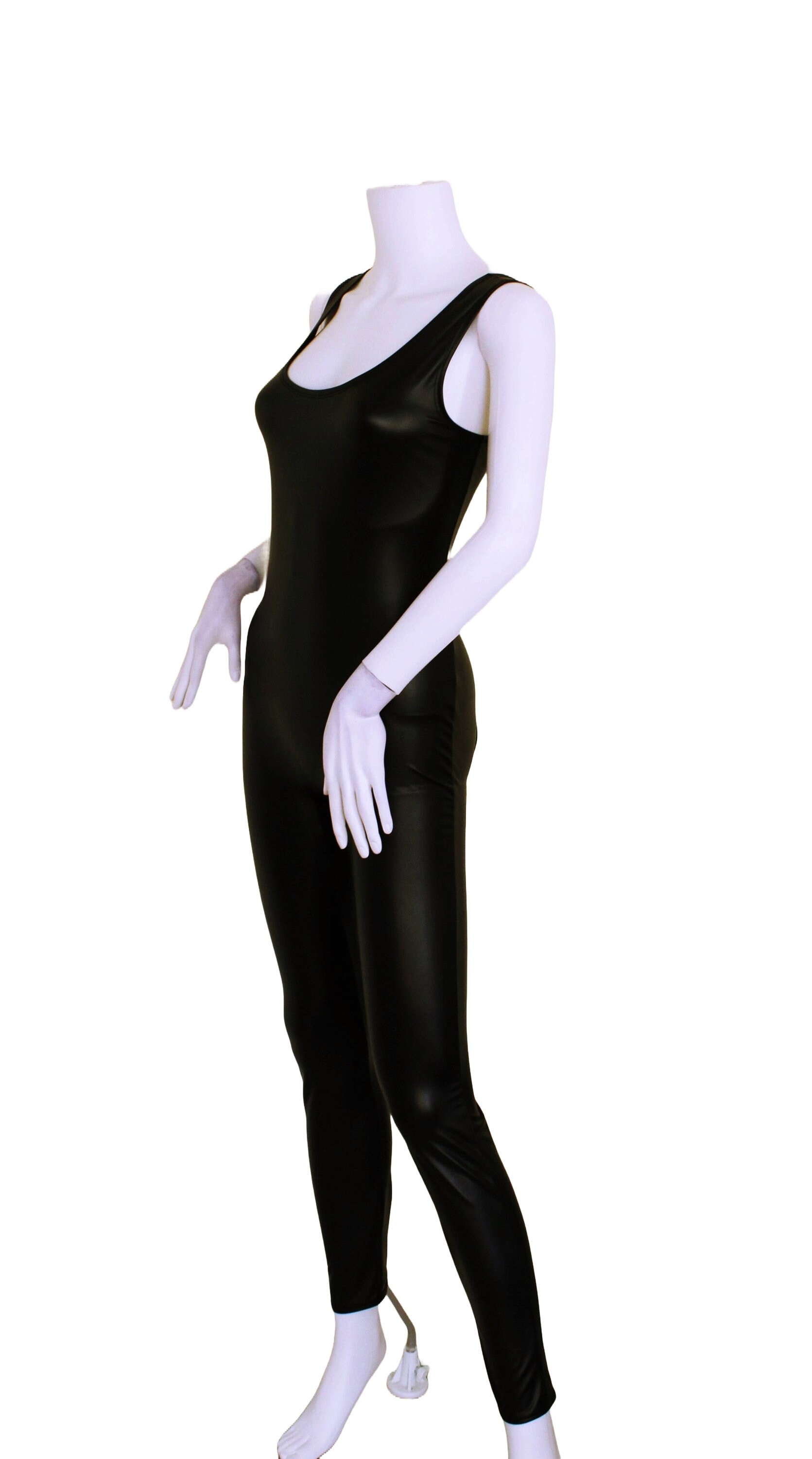 Women's Black Soft Stretch Pvc Leather Look Crew Neck Jumpsuit - Etsy