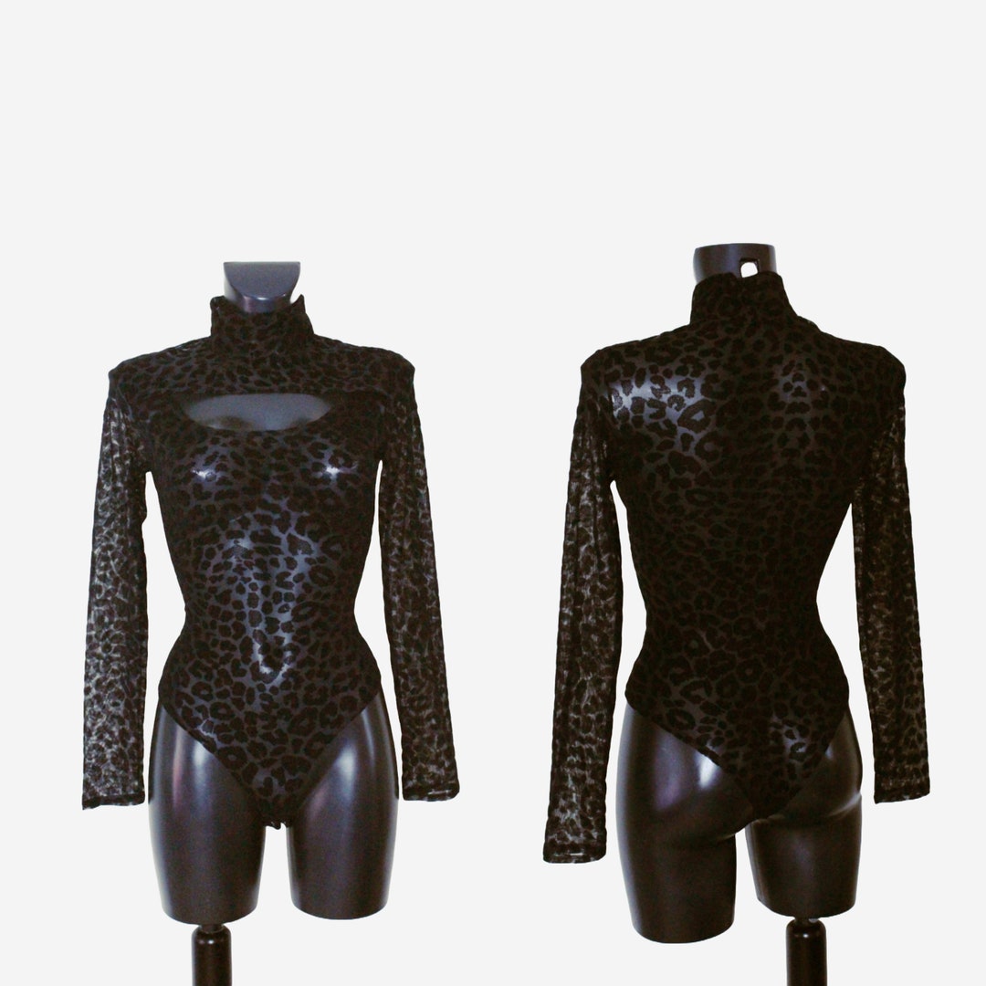 Women's Black Velvet & Mesh Animal Print Bodysuit Chest - Etsy
