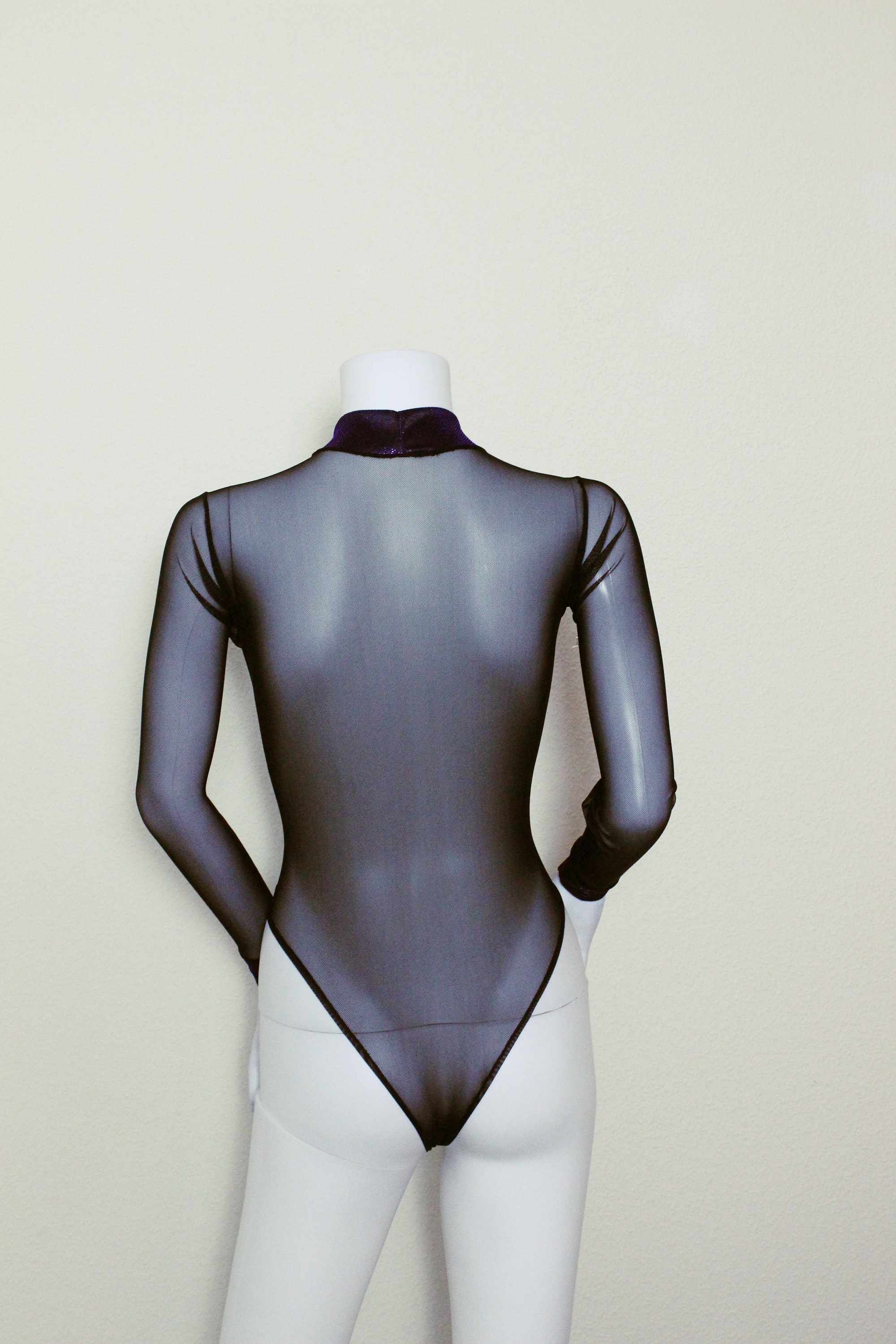 Women's Two-tone Violet & Black Mesh Turtle Neck Leotard Bodysuit - Etsy