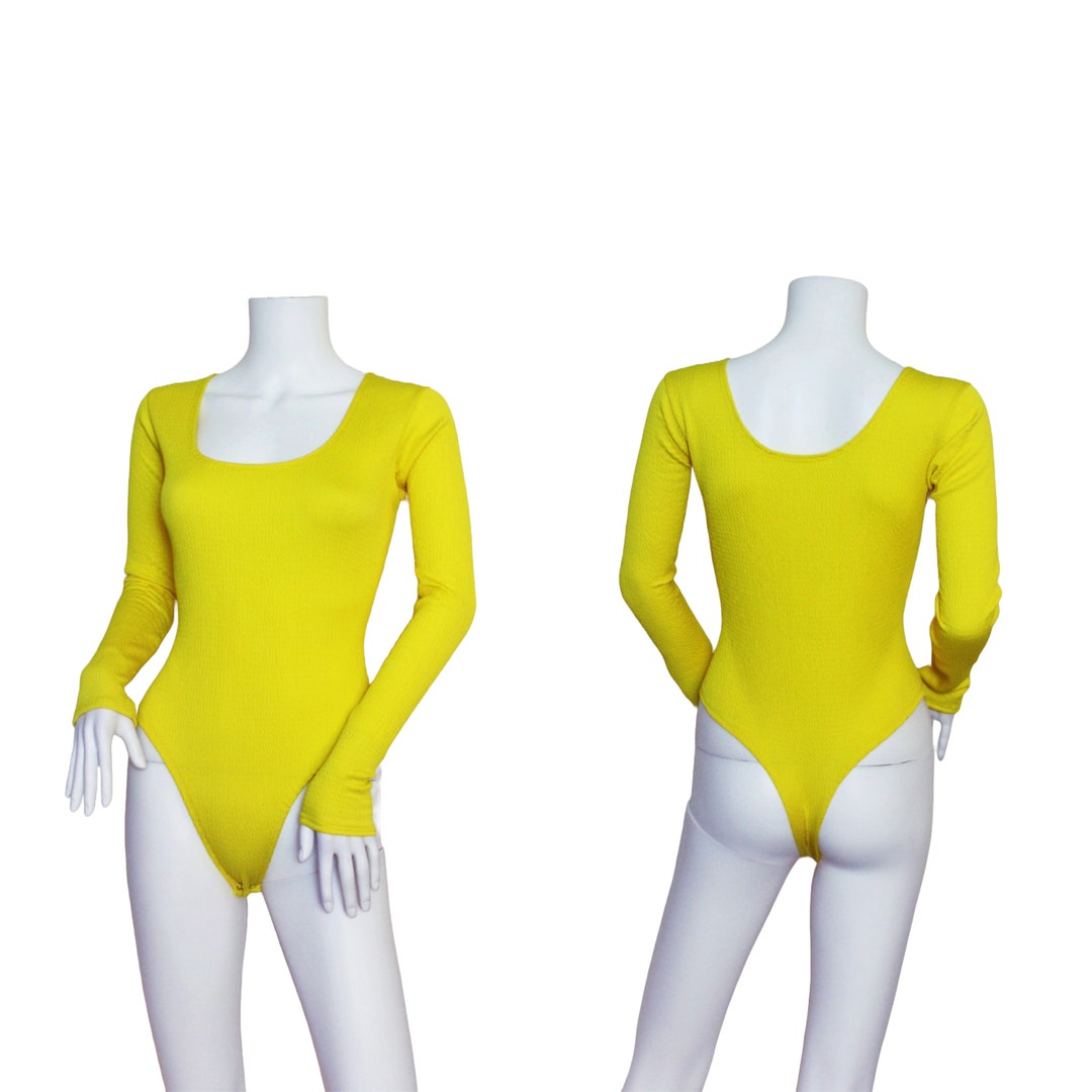 Women's Yellow Shirred Crew Neck Leotard Bodysuit - Etsy