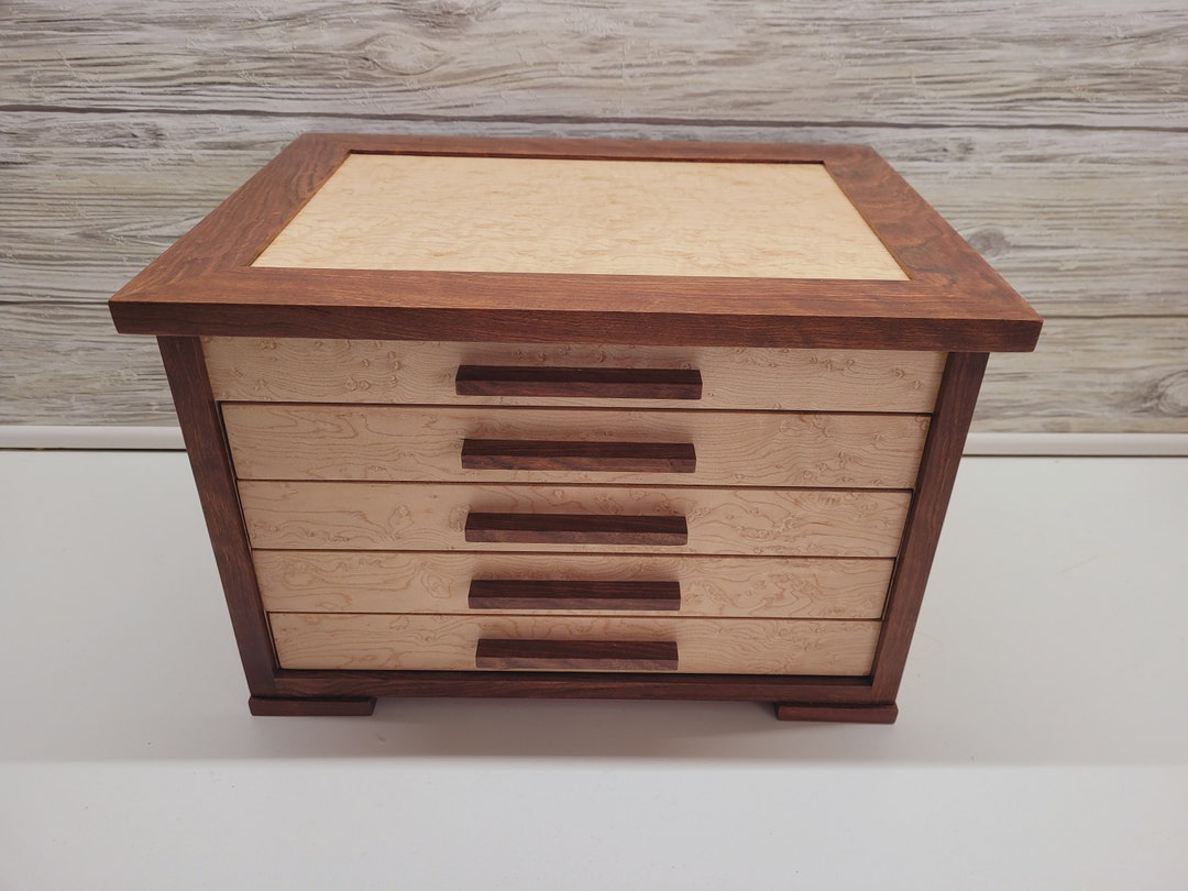 Custom Shaker Style Jewelry Box With Necklace Hooks, 4-drawer Jewelry ...