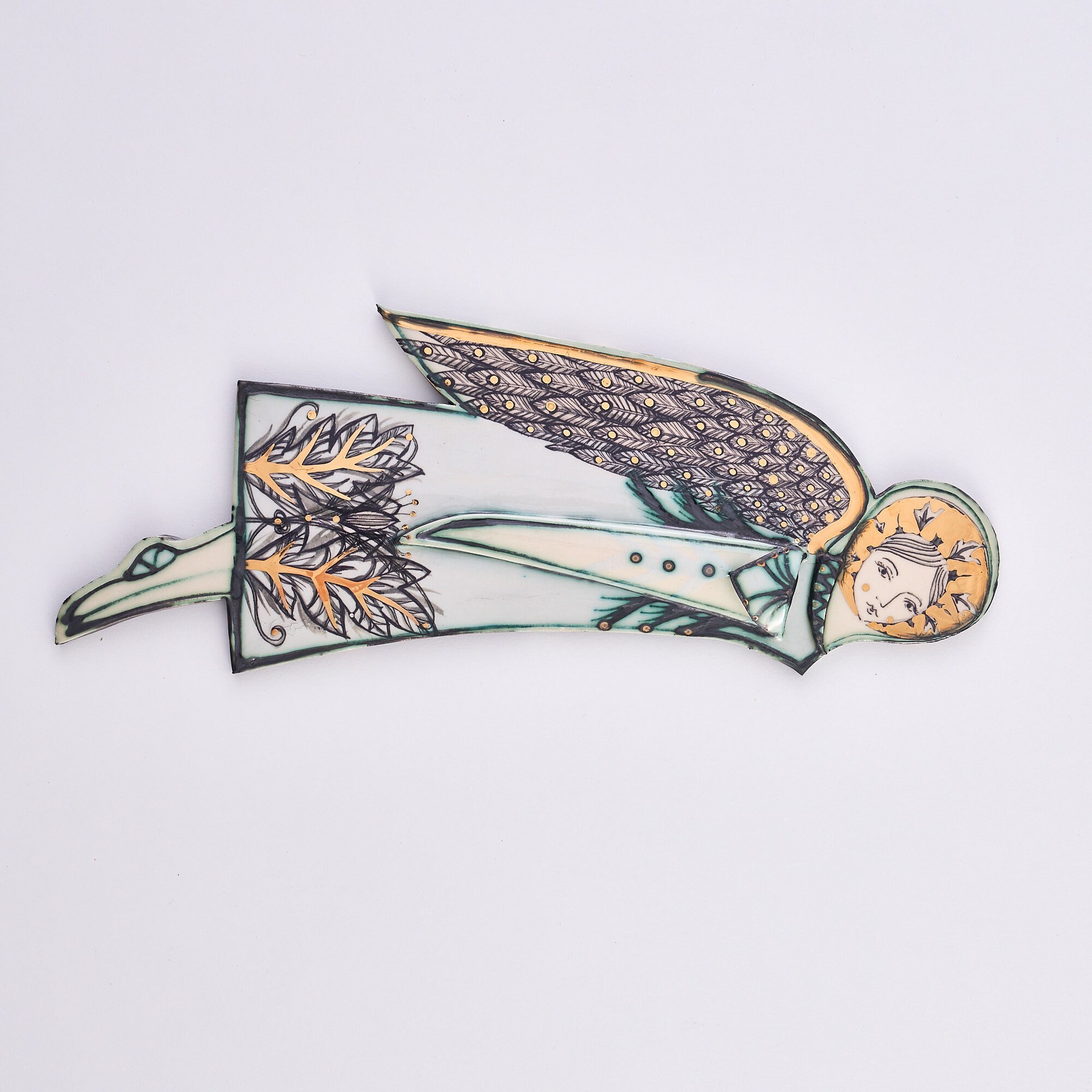 Grey Angels pair, Ceramic Angel, Guardian Angel,gold Lustre, Perfect ...