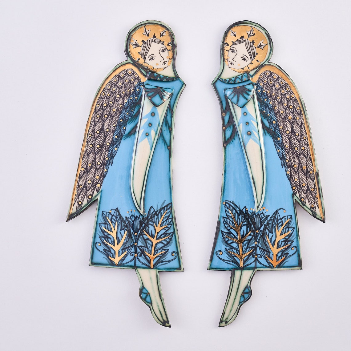 Turquoise Angels pair Ceramic Angels Guardian Angels Wall - Etsy