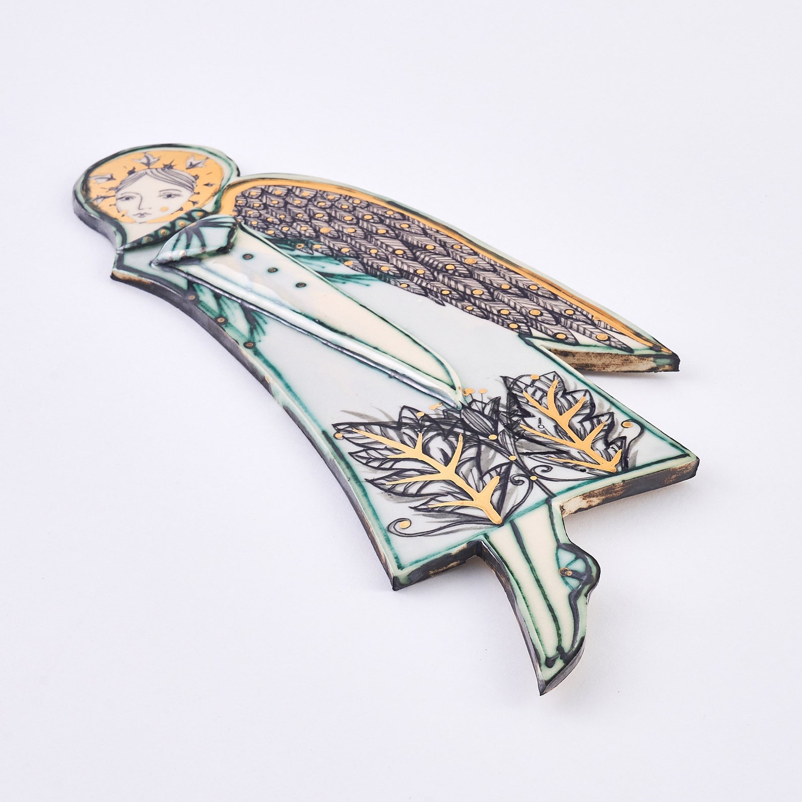 Grey Angels pair Ceramic Angel Guardian Angelgold Lustre - Etsy