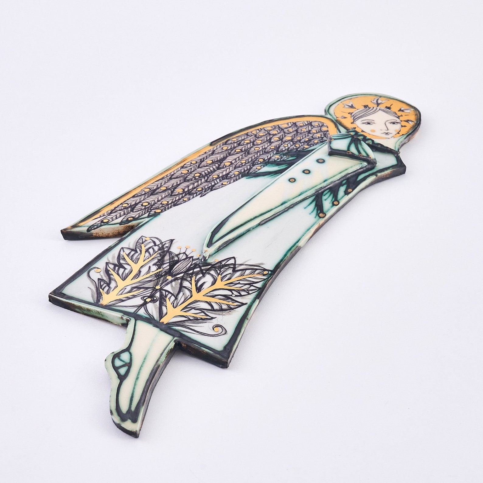 Grey Angels pair, Ceramic Angel, Guardian Angel,gold Lustre, Perfect ...