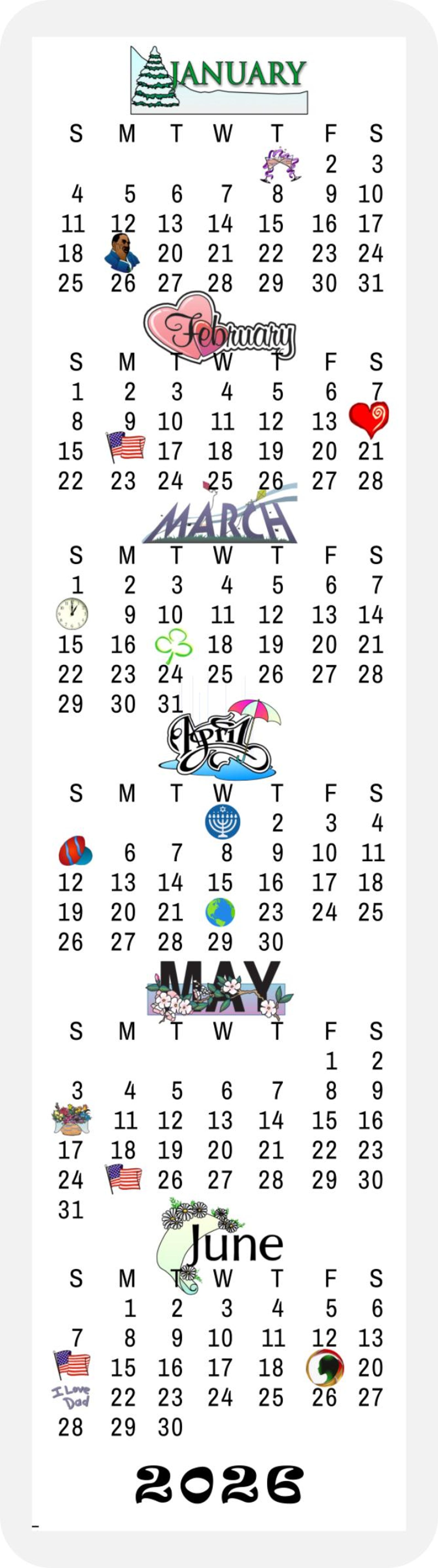 2026 Calendar Bookmarks - Laminated to Last All Year - With Holiday ...