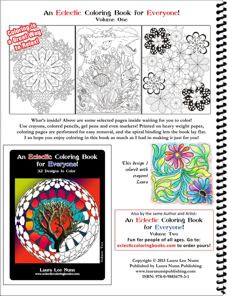 Spiral Bound Eclectic Coloring Book for Everyone, Adults and Kids 32 ...