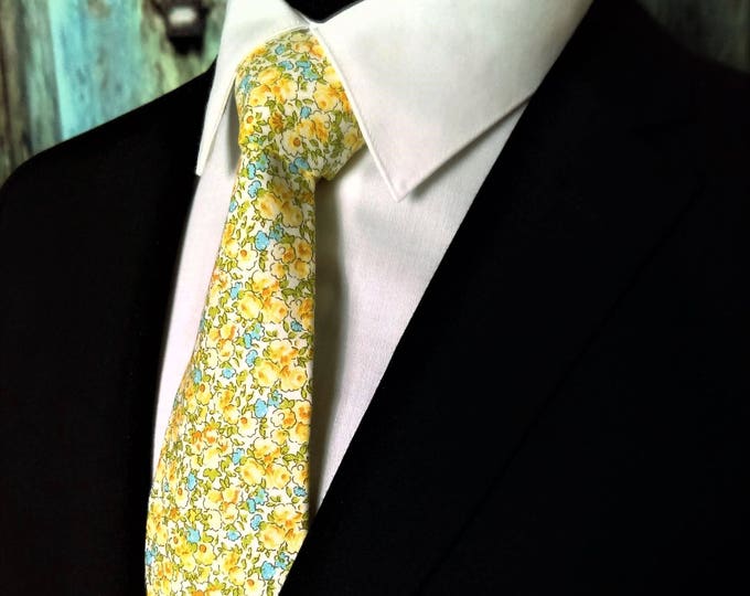 Floral Necktie, Floral Tie, Yellow Necktie, Yellow Tie, Mens, Skinny ...