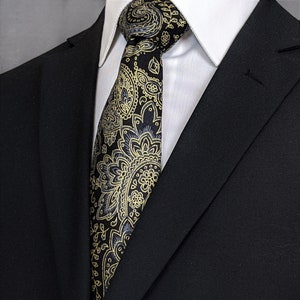 Black Paisely Necktie Mens Black Paisley Tie Metallic - Etsy