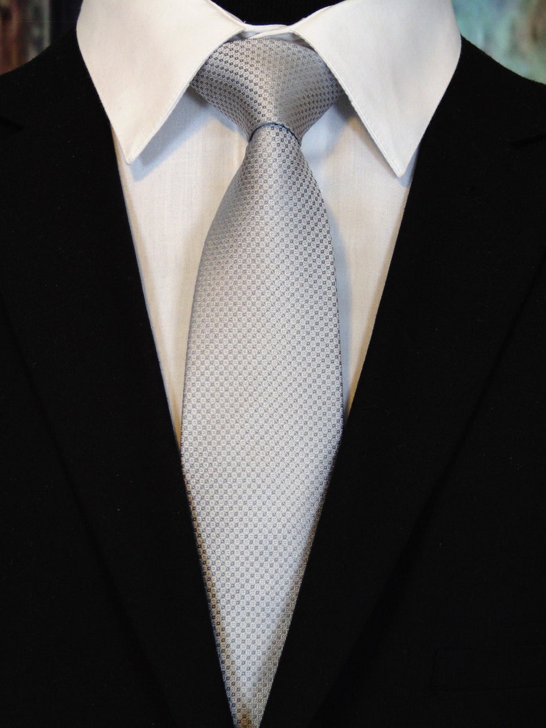 Silver Lightly Checkered Silk Necktie | Men's Formal Gift Tie and ...