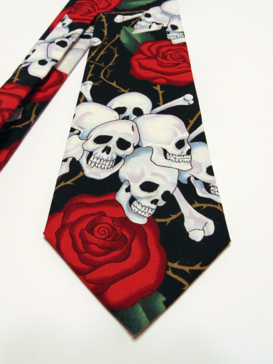 Skull Necktie, Skull Tie, Floral Necktie, Floral Tie, Black Skull ...
