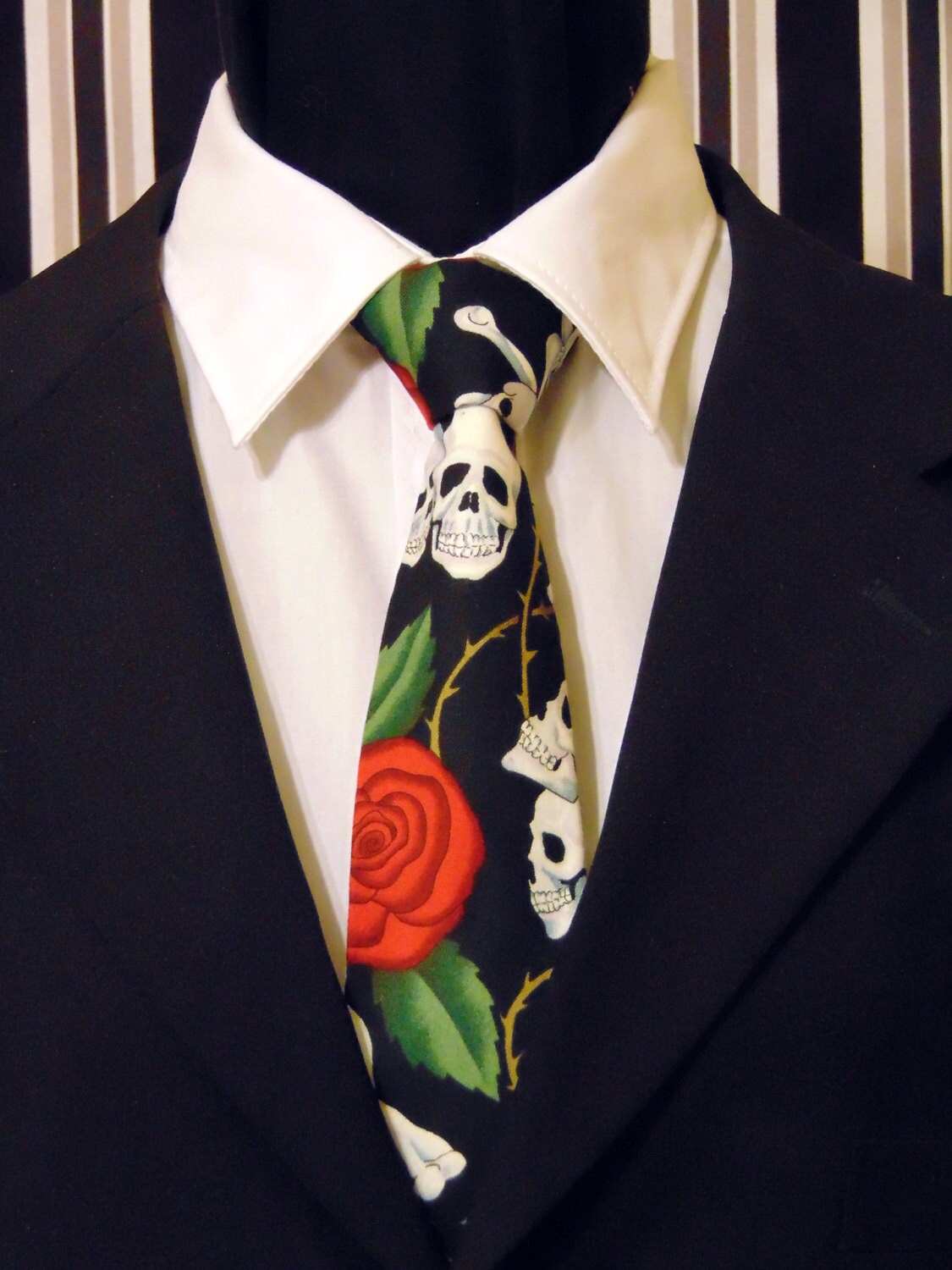 Skull Necktie, Skull Tie, Floral Necktie, Floral Tie, Black Skull ...