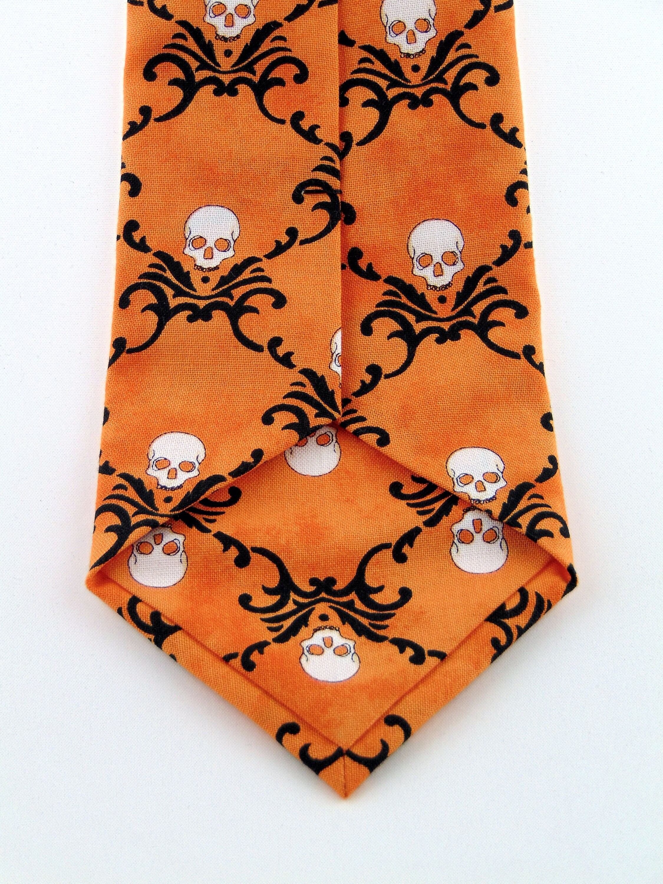 Skull Neck Tie – Halloween Necktie with Goth Tie Theme and Orange ...