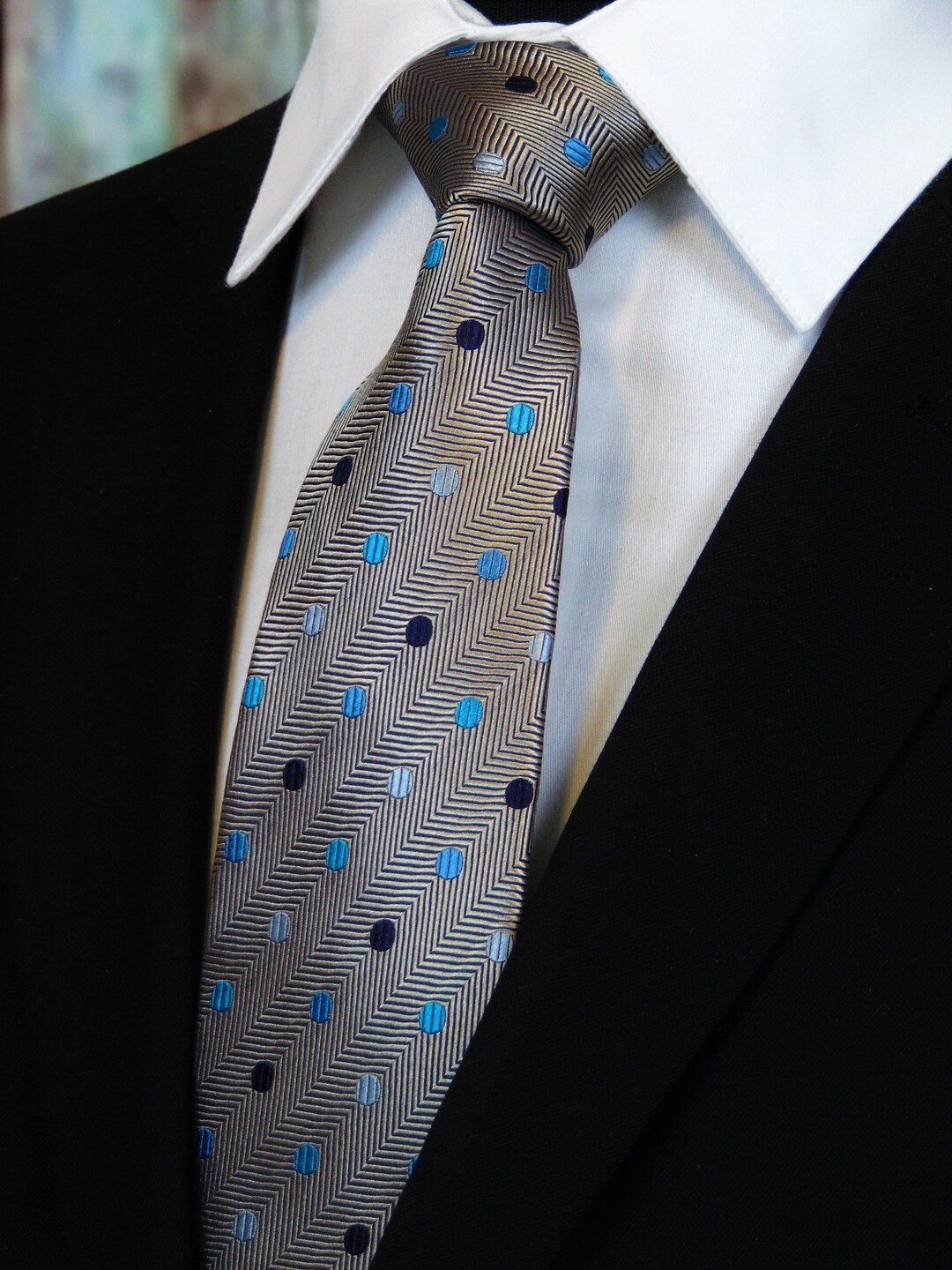 Silver Necktie – Mens Silver Tie With Multy Colored Dots - Etsy