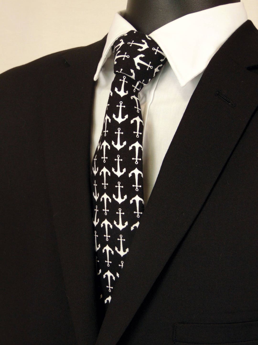 Mens Necktie, Mens Tie, Black Necktie, Black Tie, White Necktie, Anchor ...
