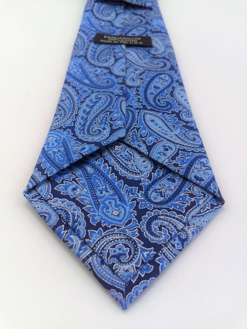 Dark Blue Paisley Cotton Necktie | Handmade Men's Gift Tie | Long or ...