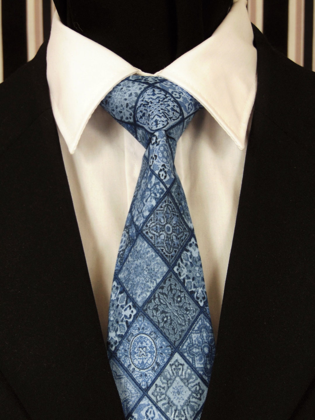 Blue Diamond Cotton Necktie | Handmade Men's Checkered, Patchwork ...