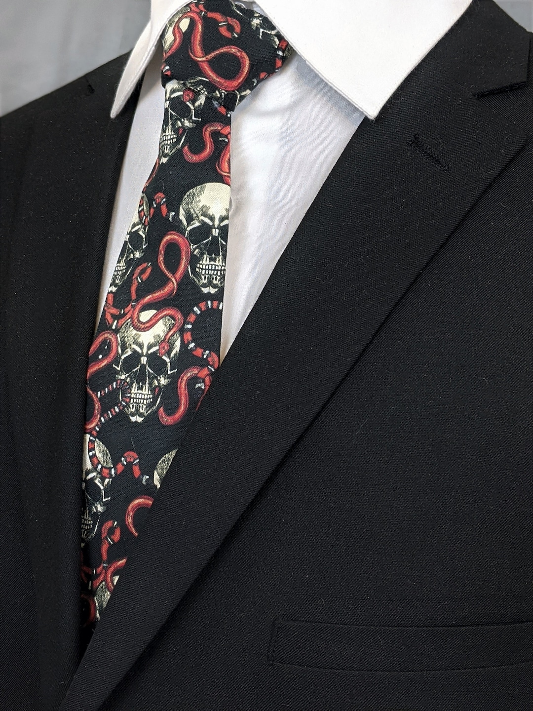 Skull and Snake Necktie — Gothic Cotton Tie - Etsy