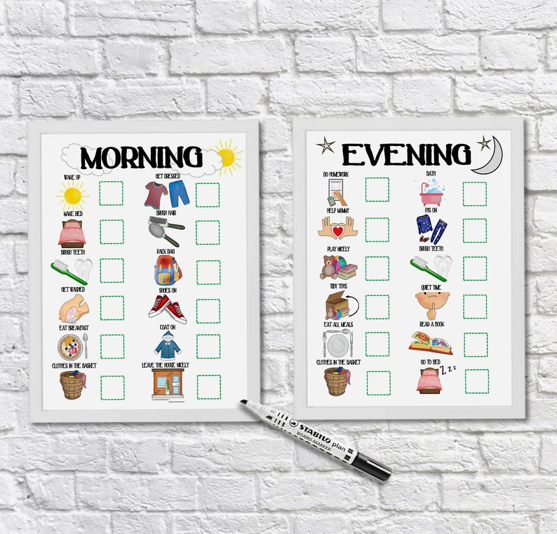 Morning and Evening Routine Charts Editable Reward Chart | Etsy