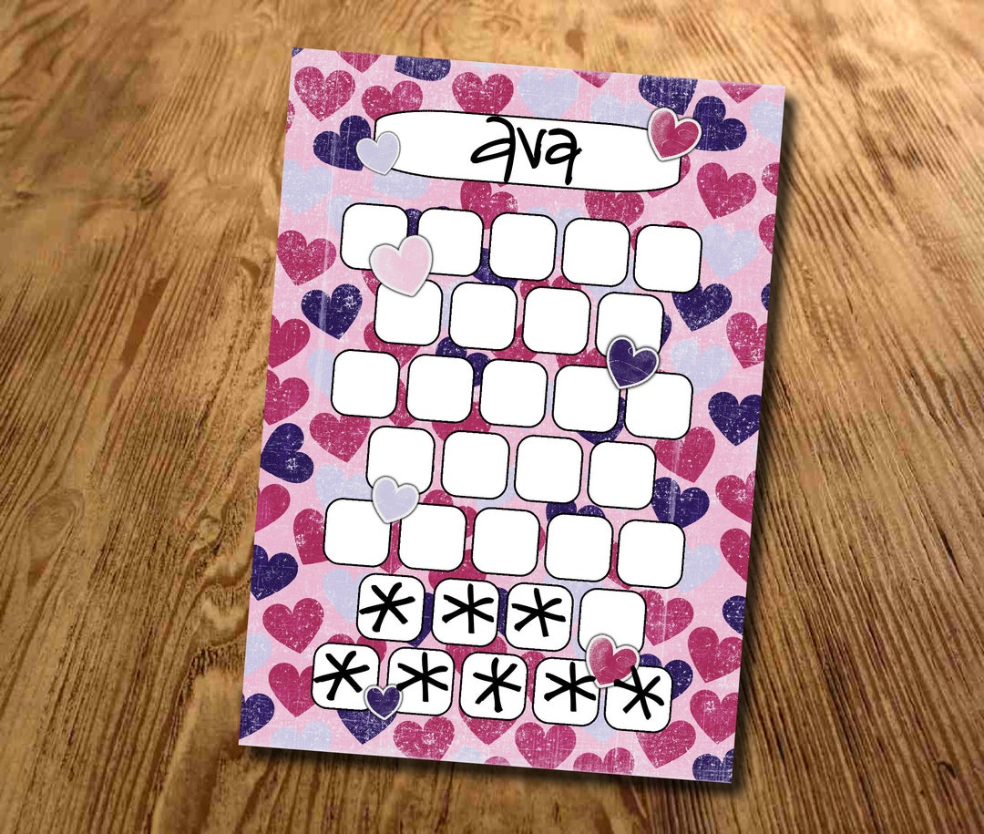 Kids Sticker Chart, With Hearts, Pink and Purple, Reward Chart ...