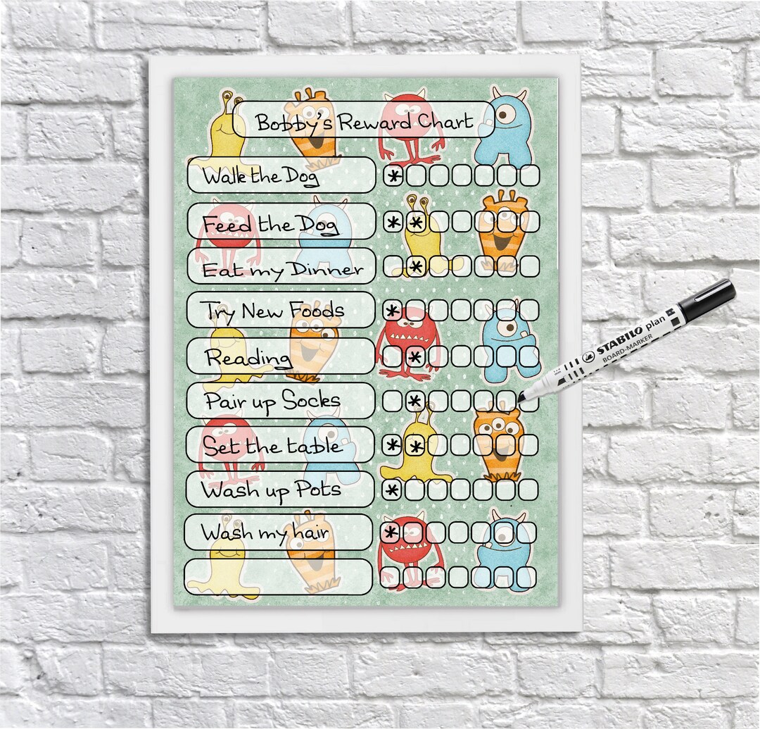 Monster Reward Chart, Editable, Print at Home, Star Chart, Kids Weekly ...