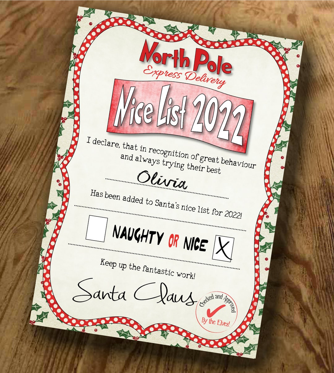 Santa's Nice List, Christmas Certificate, Xmas, Kids Behaviour, Father ...