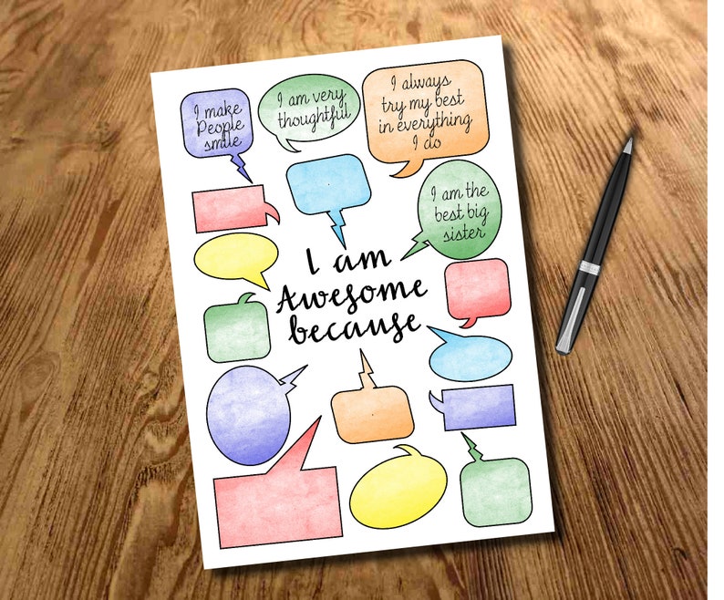 Kids Self Esteem Worksheet I Am Awesome Because Positive - Etsy