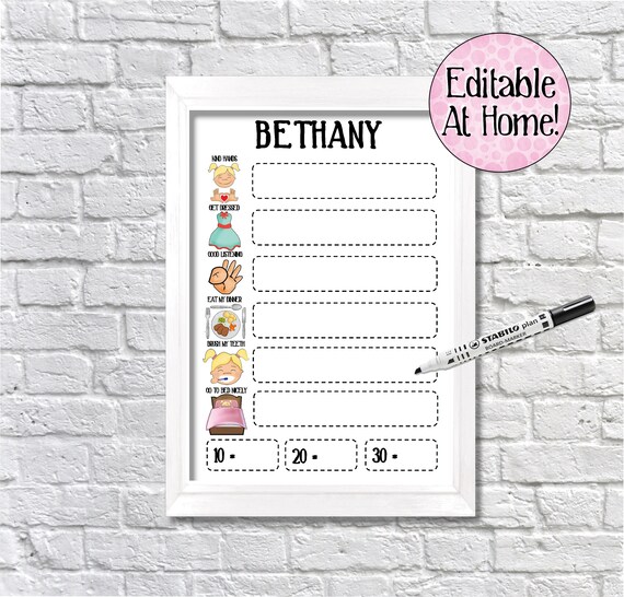 Kids Editable Reward Chart Printable File Behaviour Chart | Etsy