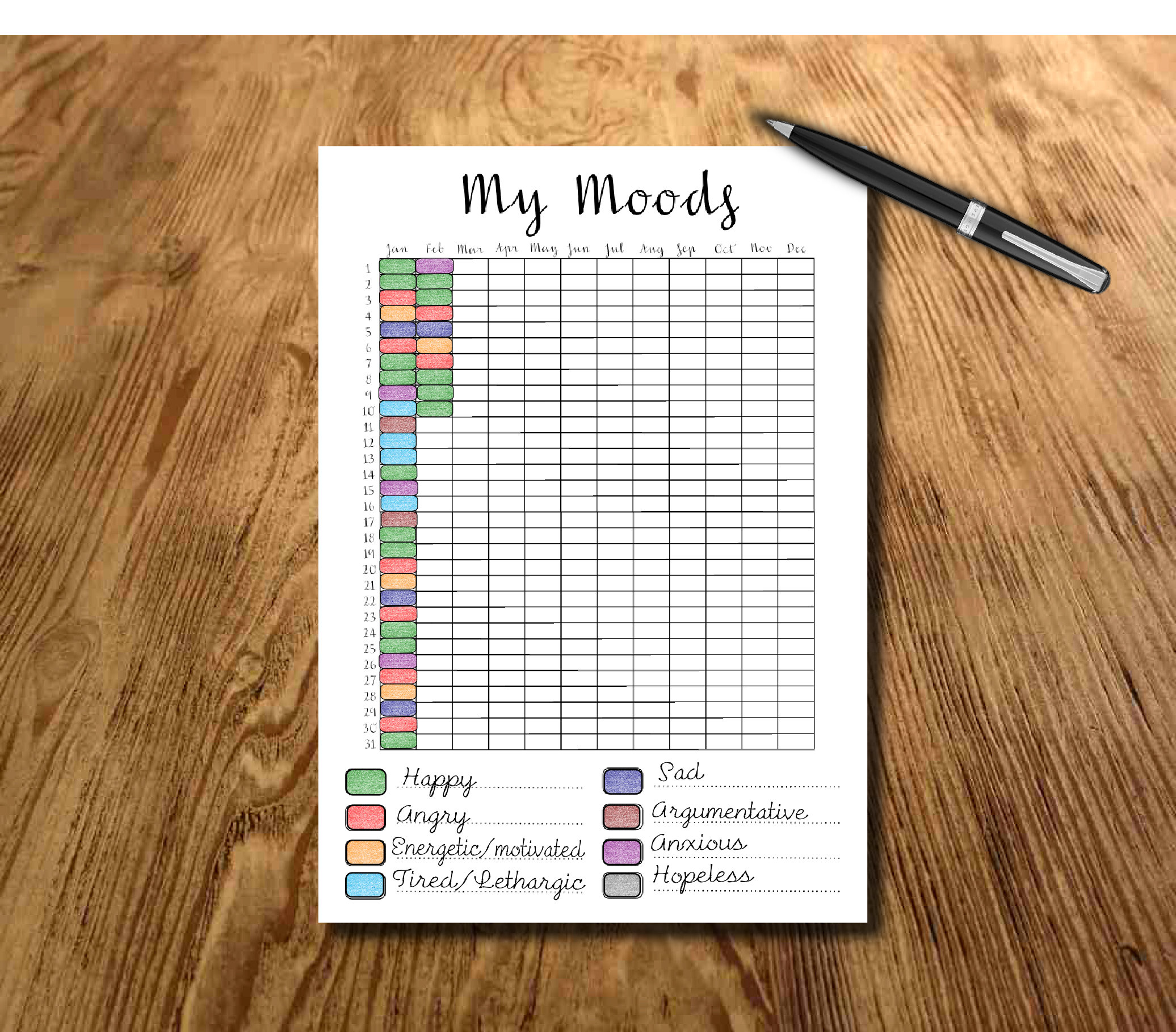 Mood Tracker Year in Pixels My Moods Feelings Tracker - Etsy Australia