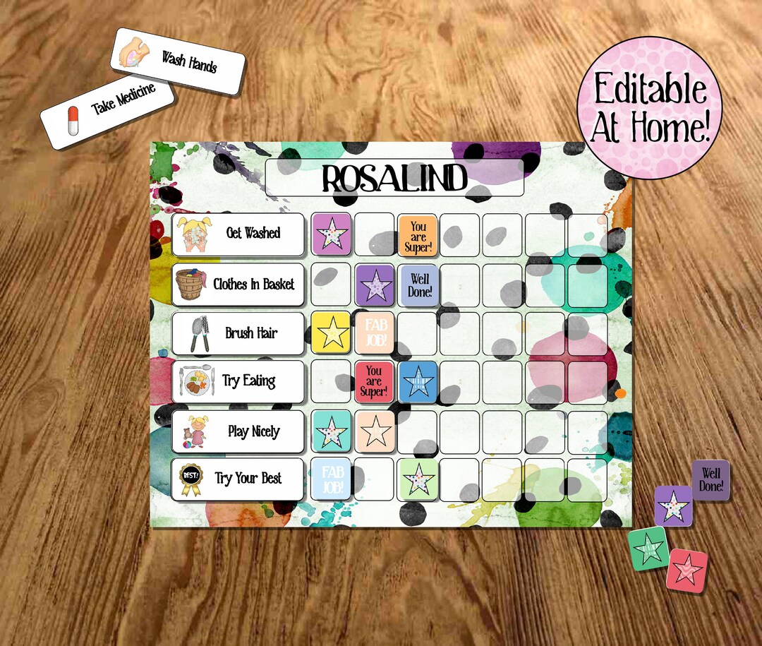 Kids Reward Chart, Editable Routine Chart, Customised Printable, DIY ...