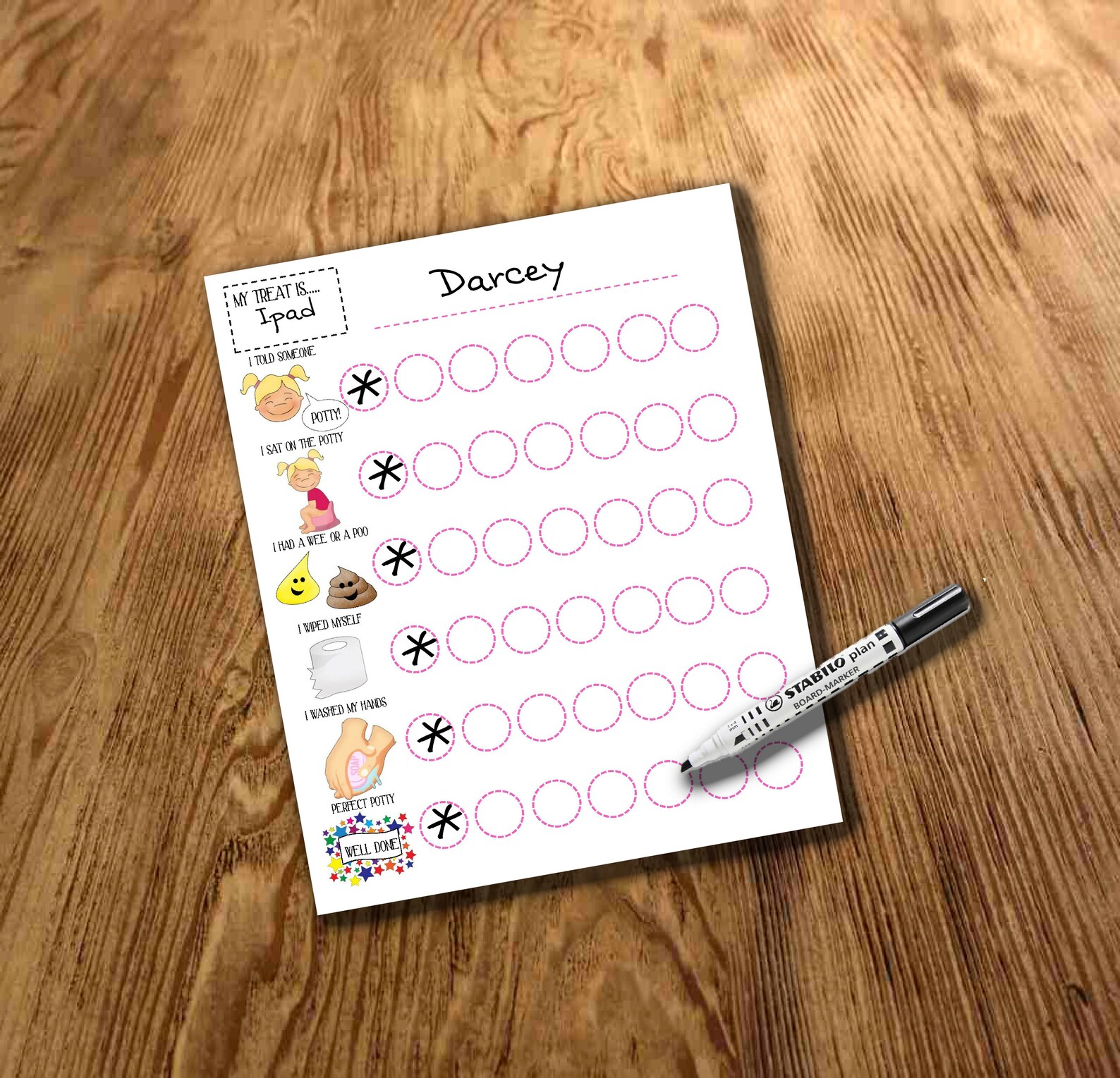 Girls Potty Training Reward Chart Download and Print Picture - Etsy