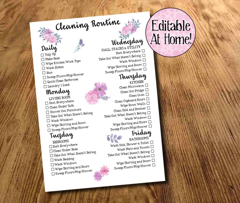 Cleaning Routine Weekly Cleaning Checklist Daily Chores | Etsy UK