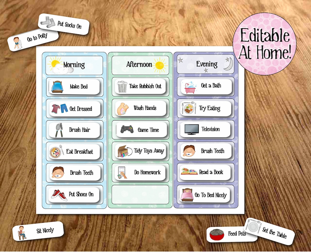 Kids Routine Chart, Editable Printable, Customised Reward Chart ...