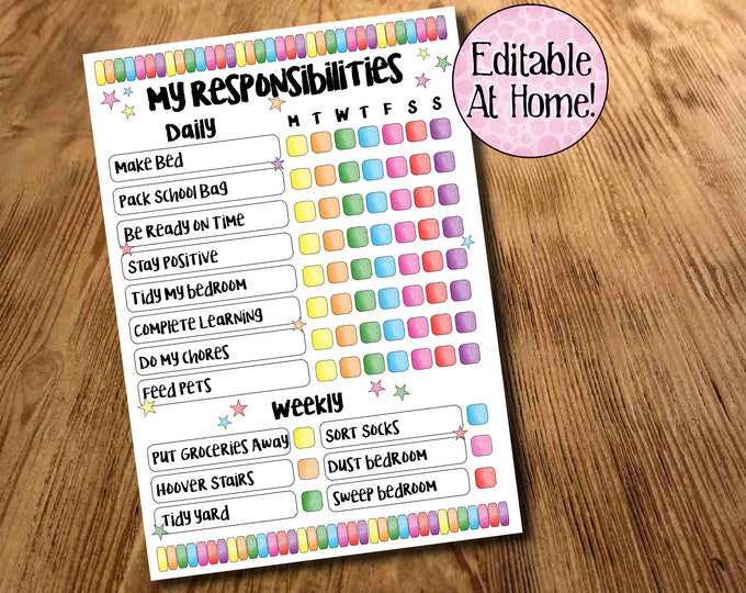 Kids Reward Chart, Editable Routine Chart, Kids Chore Chart, My ...