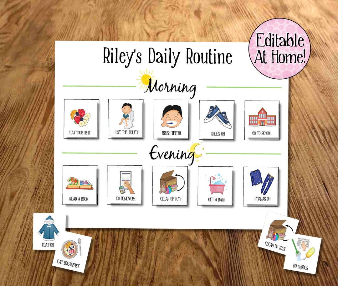 Kids Routine Printable, Morning and Evening Chart, Routine Visuals ...